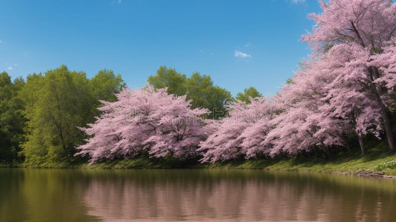 A Composition of a Refreshingly Original Scene of a Lake with Pink ...