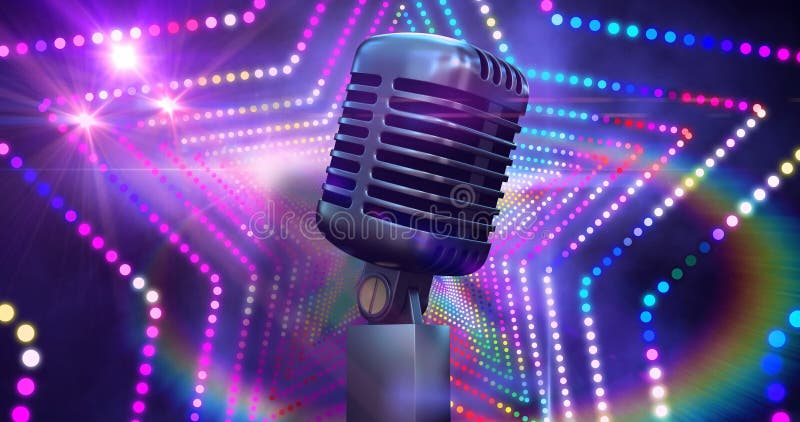 Composition of Retro Microphone Over Glowing Star Shaped Lights Stock ...