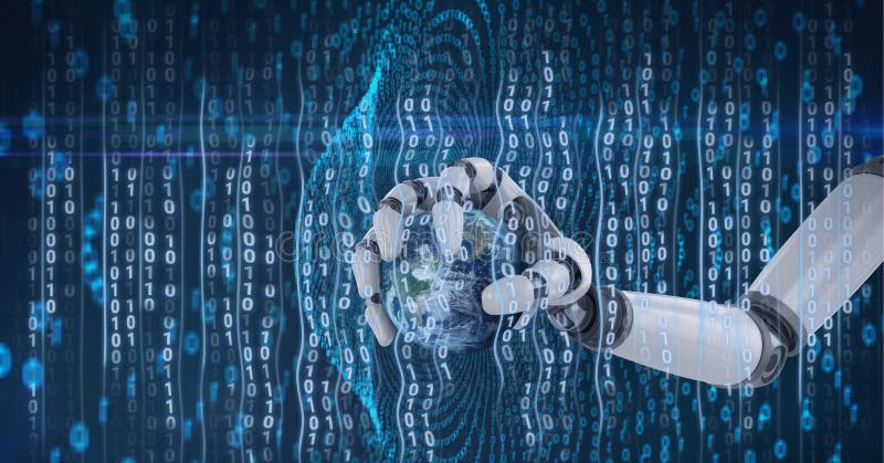 Composition of Robot S Arm Over Flowing Binary Coding Processing Stock Photo - Image of ...