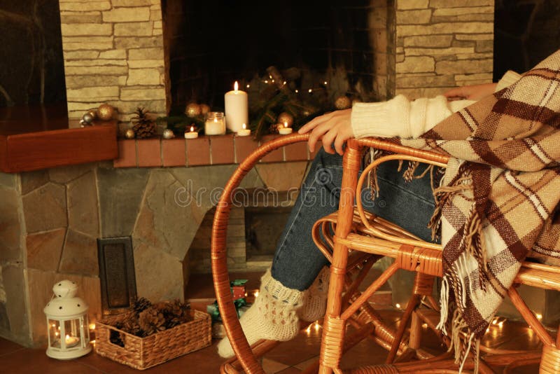 Composition with Rocking Chair in Cozy Winter Evening Stock Image ...