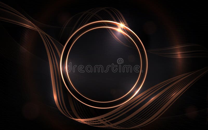 Composition with a Round Sparkling Frame, Golden Wavy Ribbons and a ...