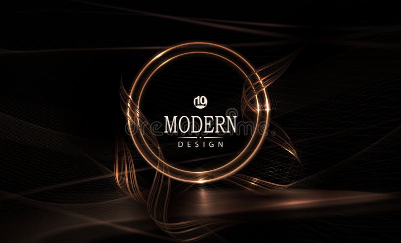 Composition with a Round Sparkling Frame, Golden Wavy Ribbons, Mesh ...