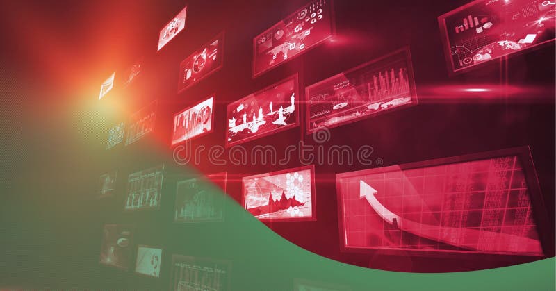 Composition of Rows of Digital Screens with Data Processing with Green ...
