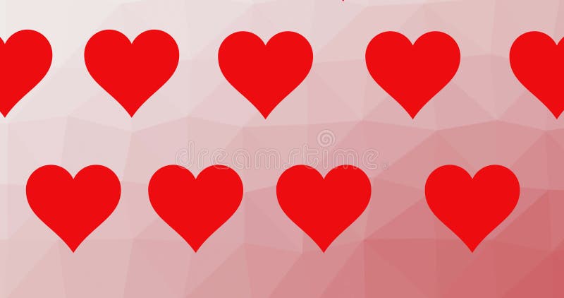 Composition of Rows of Read Hearts Moving on Pink Background Stock ...