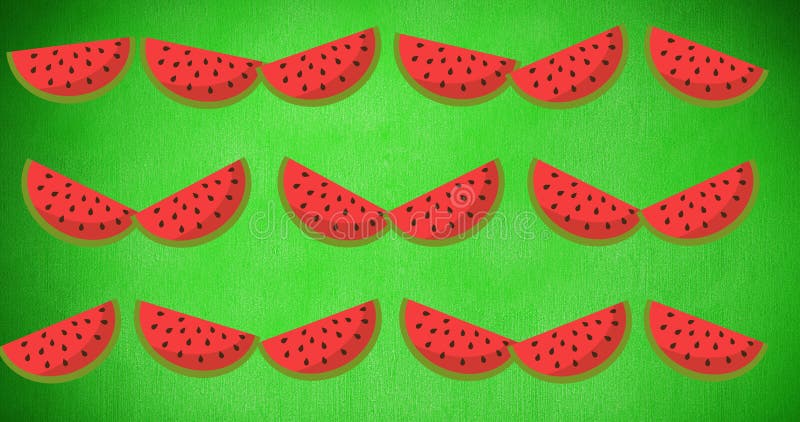 Composition of Rows of Watermelon Slices on Green Background Stock ...