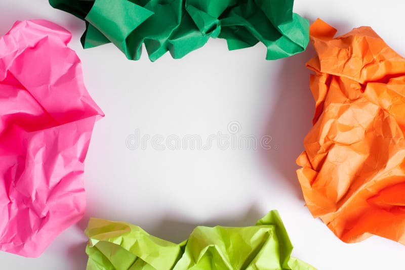 Composition of Rumpled Paper Sheets Placed on a White Background Stock ...