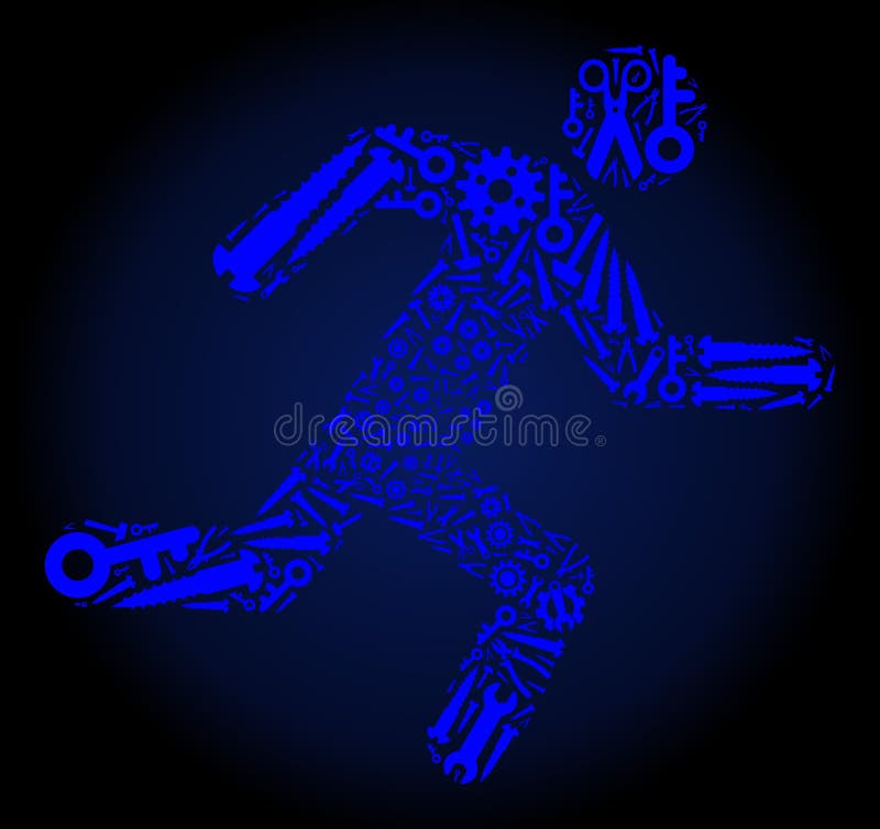 Composition Running Man of Service Tools in Blue Colors Stock Vector ...