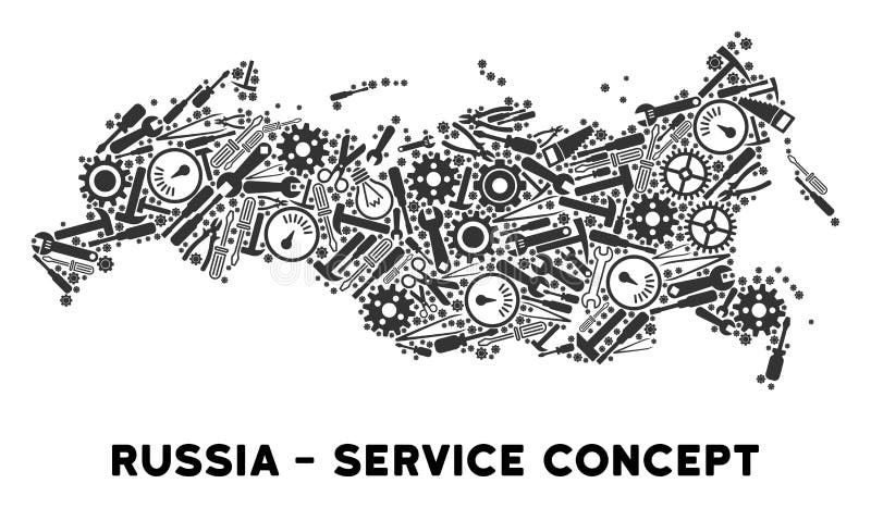 Composition Russia Map of Service Tools Stock Vector - Illustration of ...