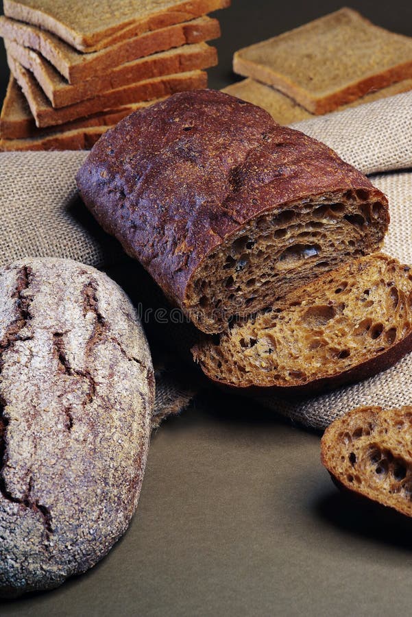 Composition with Rustic Bread Stock Photo - Image of still, healthy ...