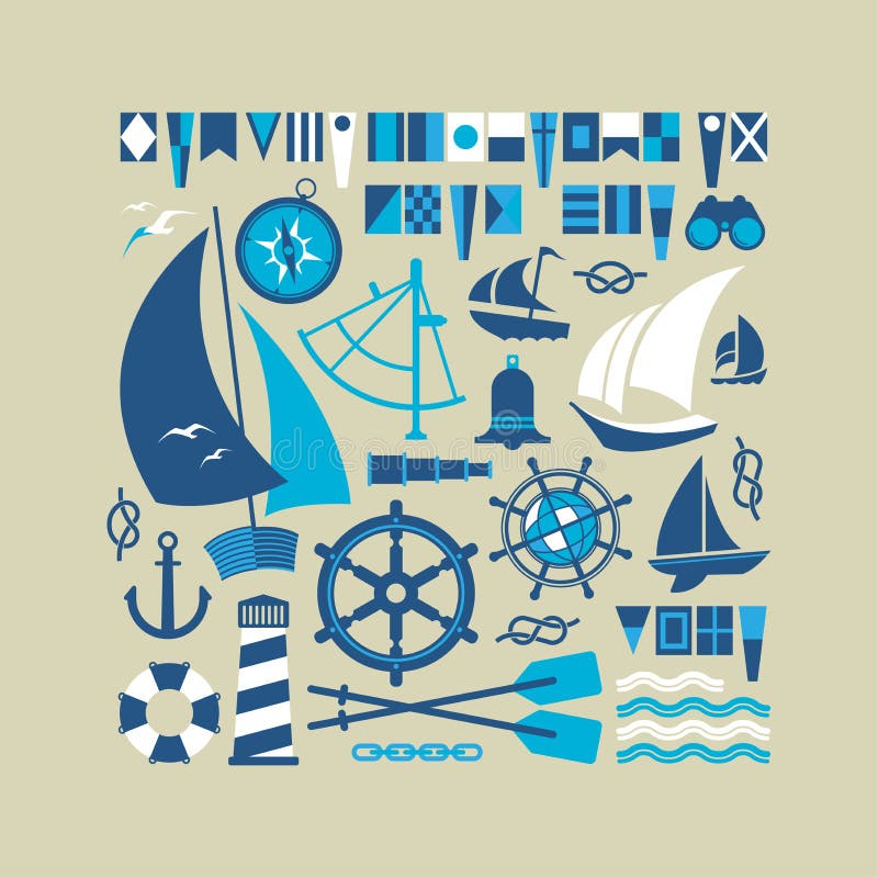 Composition with Sailing Symbols. Stock Vector - Illustration of helm ...