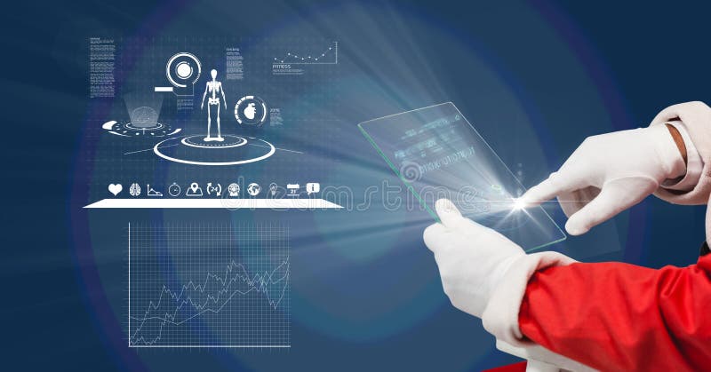 Composition of Santa Claus Holding Interactive Screen with Medical Data ...