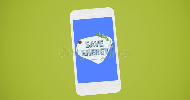Composition of Save Energy Text and Plant Plug Logo on Blue Smartphone ...