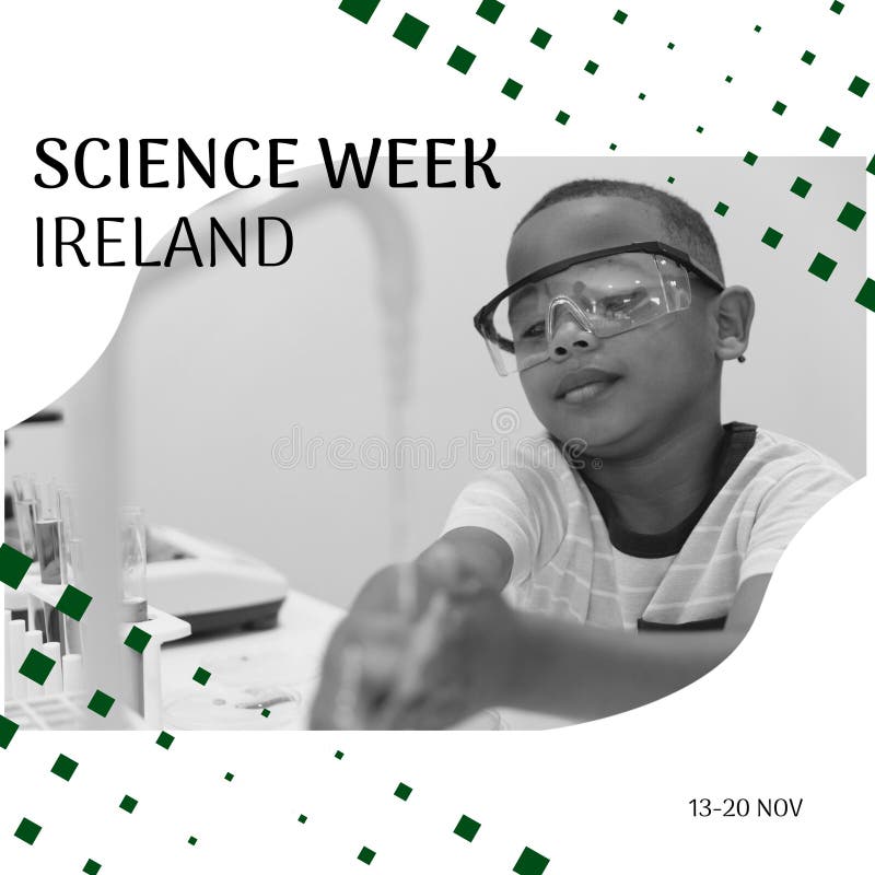 Composition of Science Week Ireland Text Over African American Boy in ...