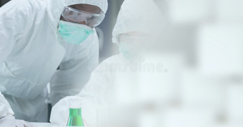 Composition of Scientists in Ppe Suits Working in Laboratory and Copy ...