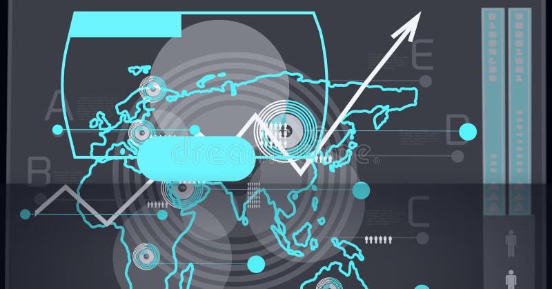 Composition of Scope Scanning and Data Processing Over World Map Stock ...