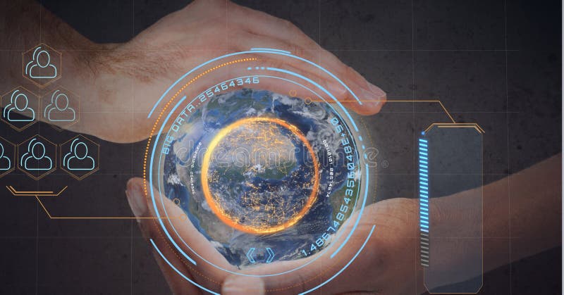 Composition of Scope Spinning Over Globe Held by Man Stock Image ...