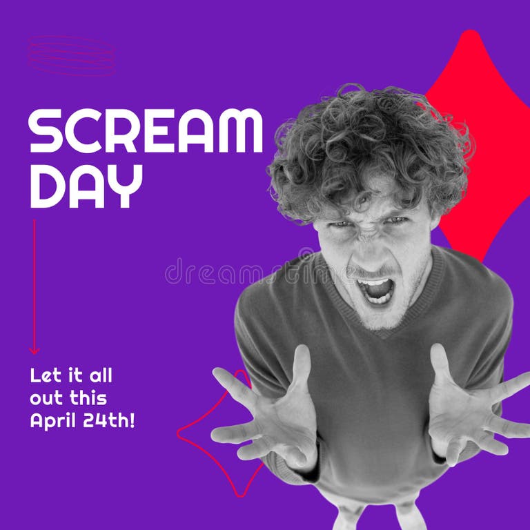 Composition of Scream Day Text Over Caucasian Man Screaming Stock ...
