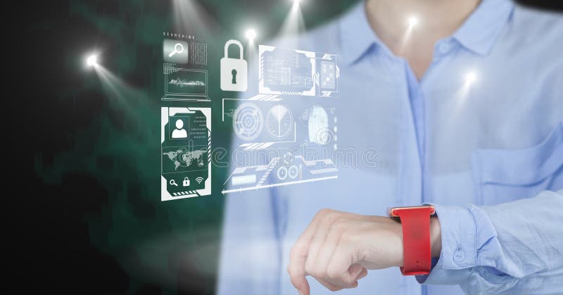 Composition of Screen with Digital Online Security Icons Over ...