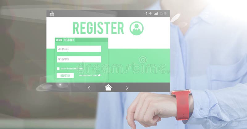 Composition of Screen with Registration Data Over Businessman with ...