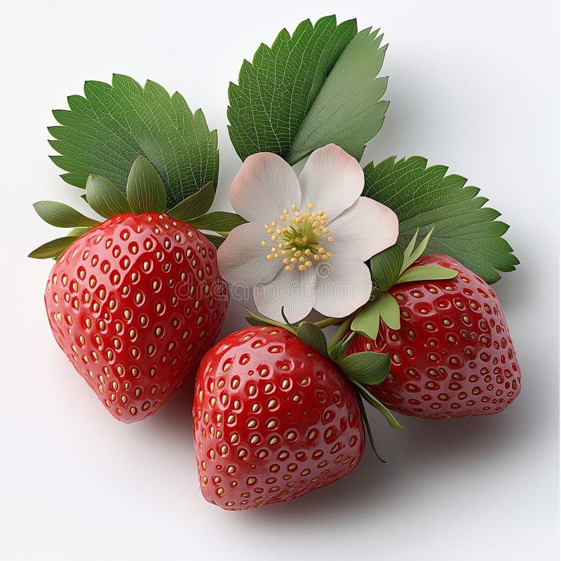Composition of Several Strawberry and Flowers and Leaves on White Stock ...