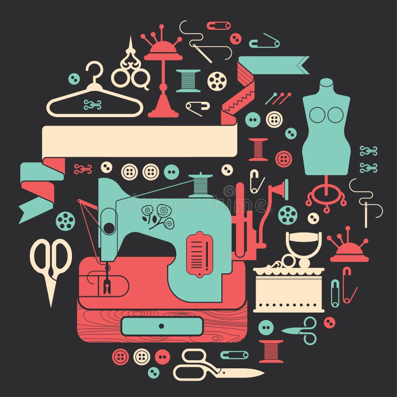 Composition with Sewing and Tailoring Symbols. Stock Vector ...