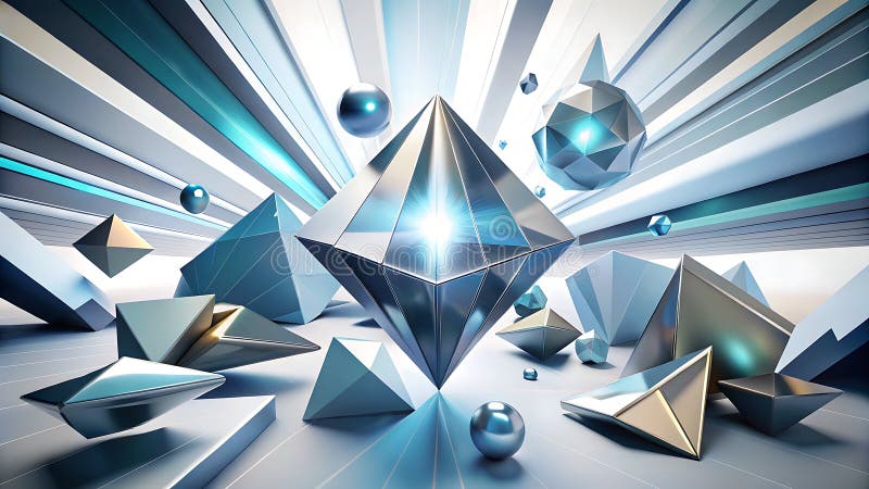 Abstract Metallic Geometric Forms, Futuristic Crystal Structure, Modern ...