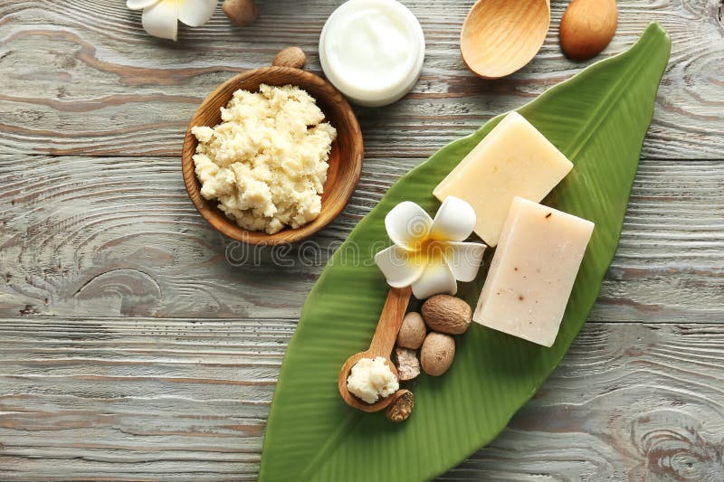 Composition with Shea Butter on Wooden Background Stock Image - Image ...