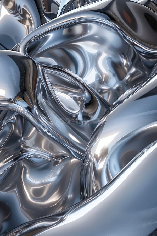 Abstract Fluid Metal Texture with Shiny Chrome Finish Stock ...