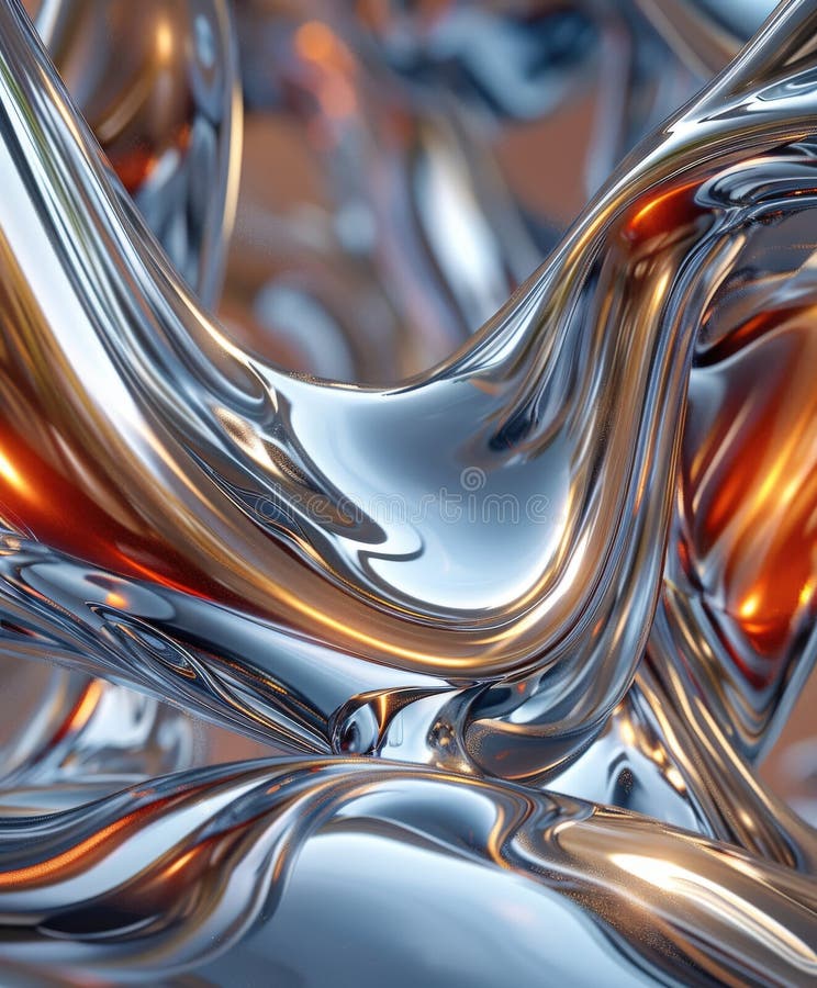 Abstract Fluid Metal Design with Shiny Chrome Texture Stock ...
