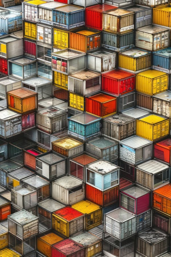 Colorful Abstract Geometric Arrangement of Shipping Containers in a ...