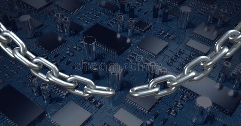 Composition of Silver Chain Over Computer Circuit Board Stock ...