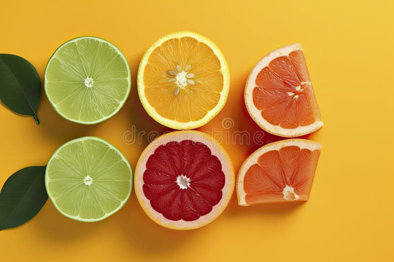 Composition with Slices of Citrus on Color Background Stock ...