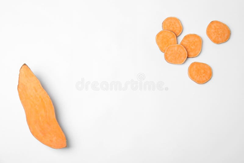 Composition with Slices of Sweet Potatoes and Space for Text on White ...