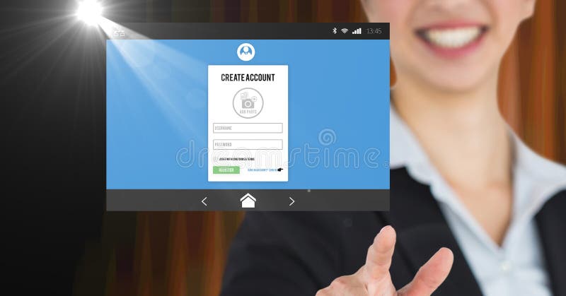 Composition of Smiling Businesswoman Using Interface Account Create ...