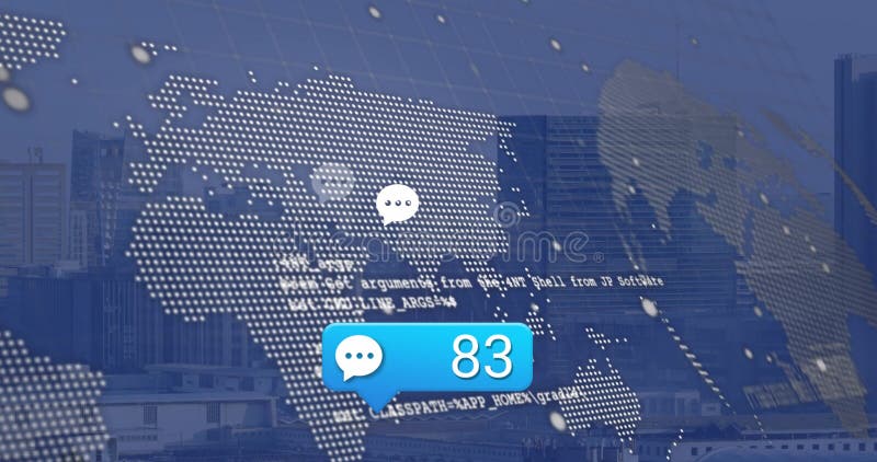 Composition of Social Media Icons with Numbers and World Map Over ...