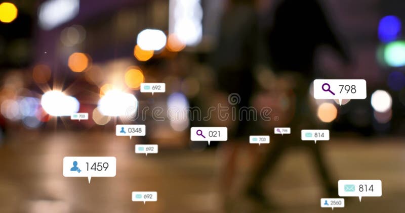 Composition of Social Media Icons, Text and Numbers on Speech Bubbles ...