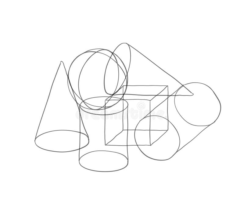 Composition of Solid Wireframe Geometric Shapes. Abstract Art ...