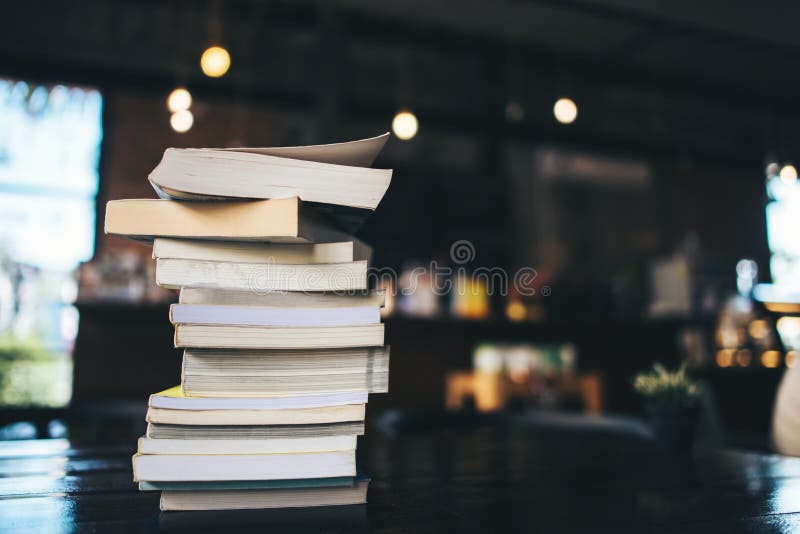 Composition with Stack of Books on Table Stock Image - Image of relax ...