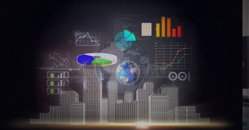 Composition of Statistics and Data Processing on Screen on Black ...