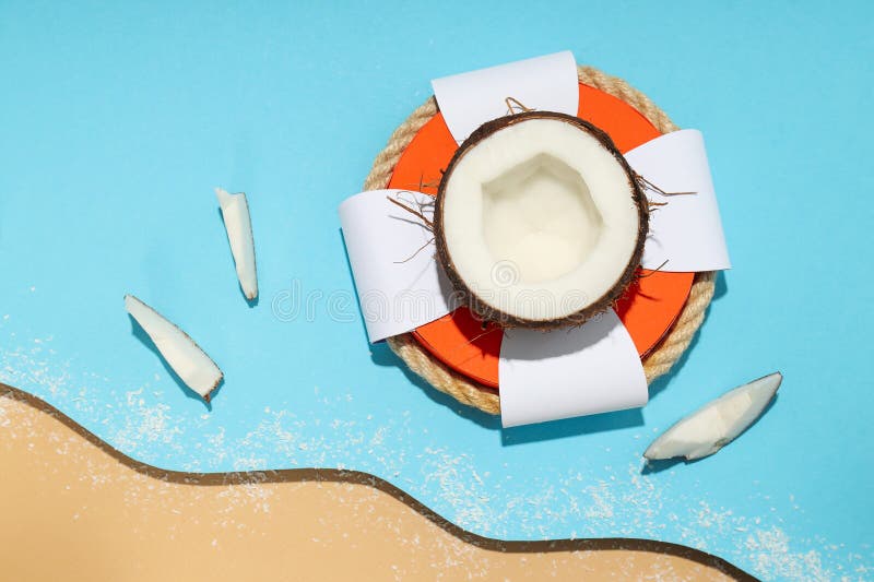 Composition for Summer Concept with Coconut on Color Background Stock ...
