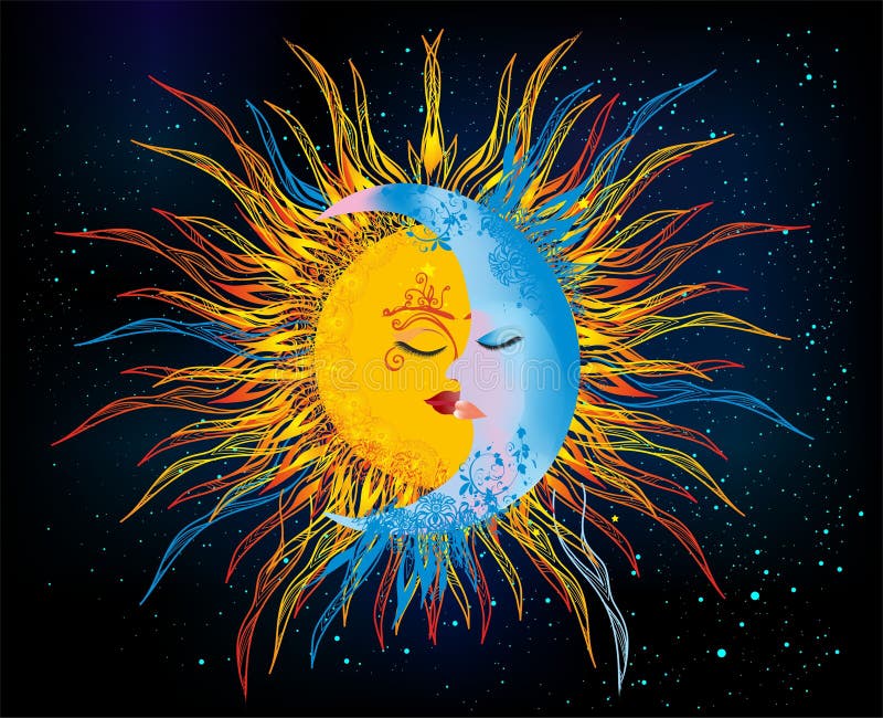 Sun and moon, stock illustration. Illustration of blue - 275596824