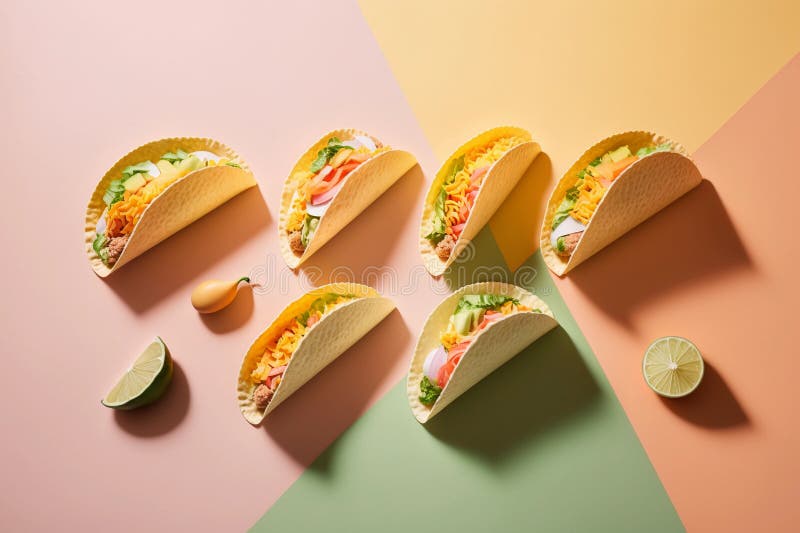 Composition with Tasty Tacos on Color Background Top View Stock ...