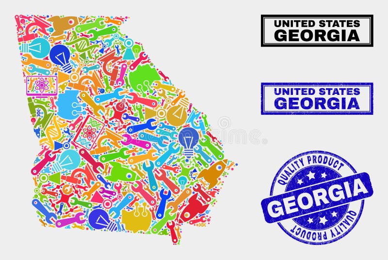 Composition of Technology Georgia State Map and Quality Product ...