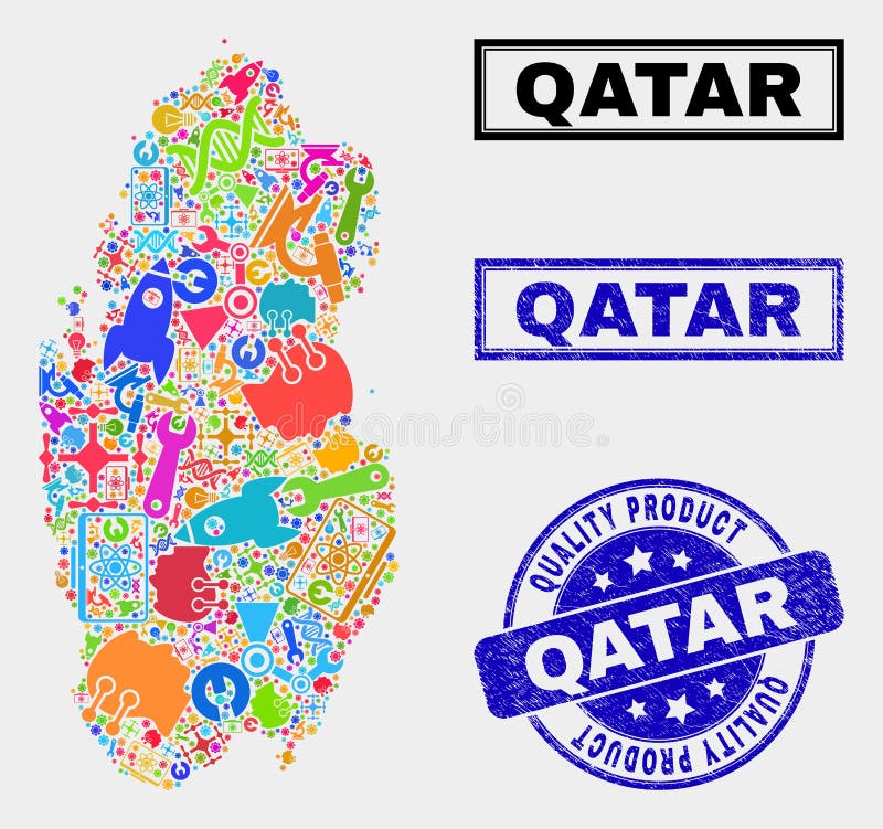 Composition of Technology Qatar Map and Quality Product Seal Stock ...
