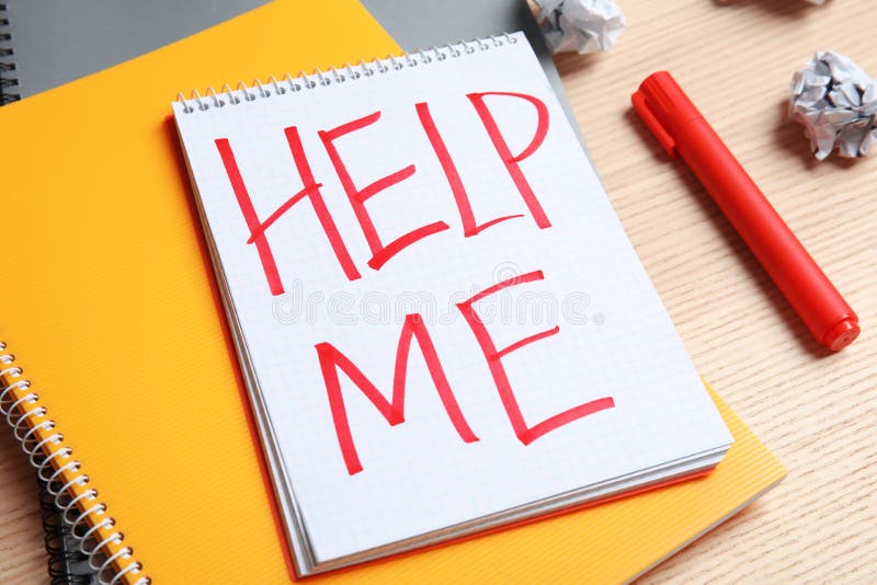 Composition with Text Help Me Written Stock Image - Image of notebook ...