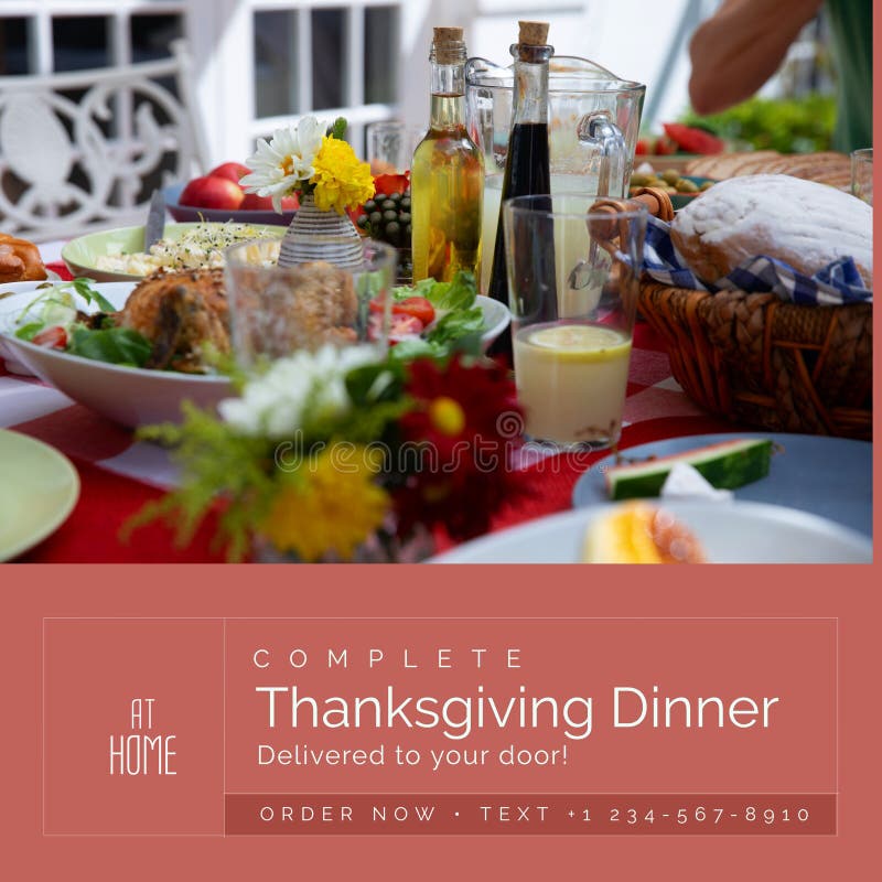 Composition of Thanksgiving Dinner Text Over Caucasian Family Having ...