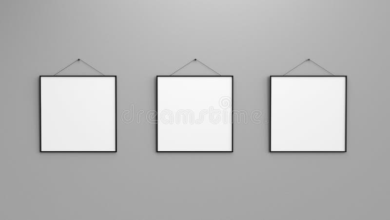 Composition of Three Blank Photo Frames on Grey Wall 3d Black and White ...