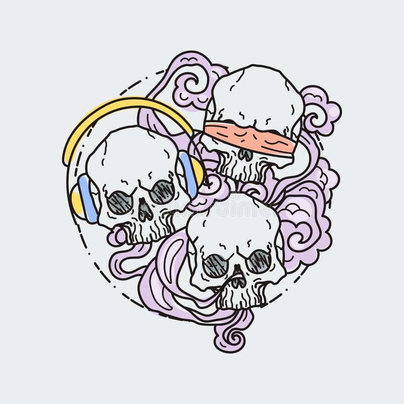 Composition of Three Skulls. Vector Illustration of Color Tattoo ...
