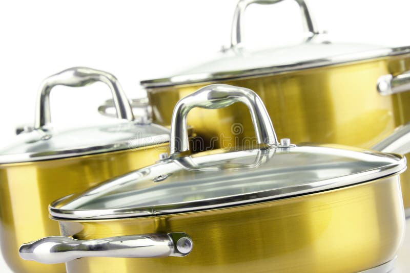 Composition with Three Steel Pots Stock Photo - Image of food, shiny ...
