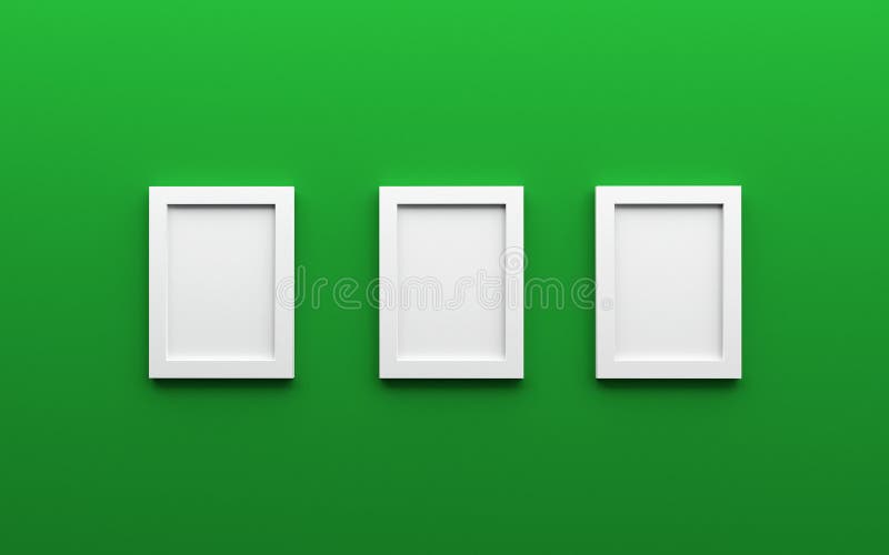 Composition of Three White Blank Photo Frames on a Green Backgroun ...